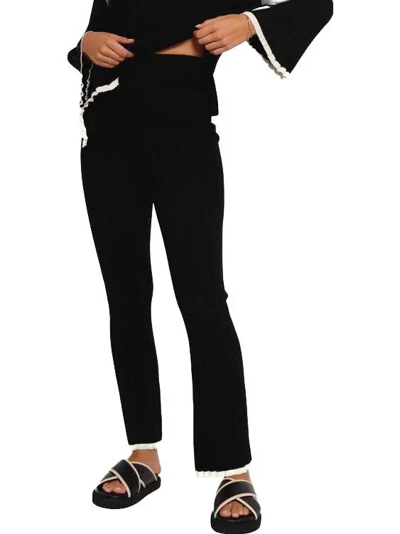 PETAL & PUP Dora Ribbed Ankle Pants - Black