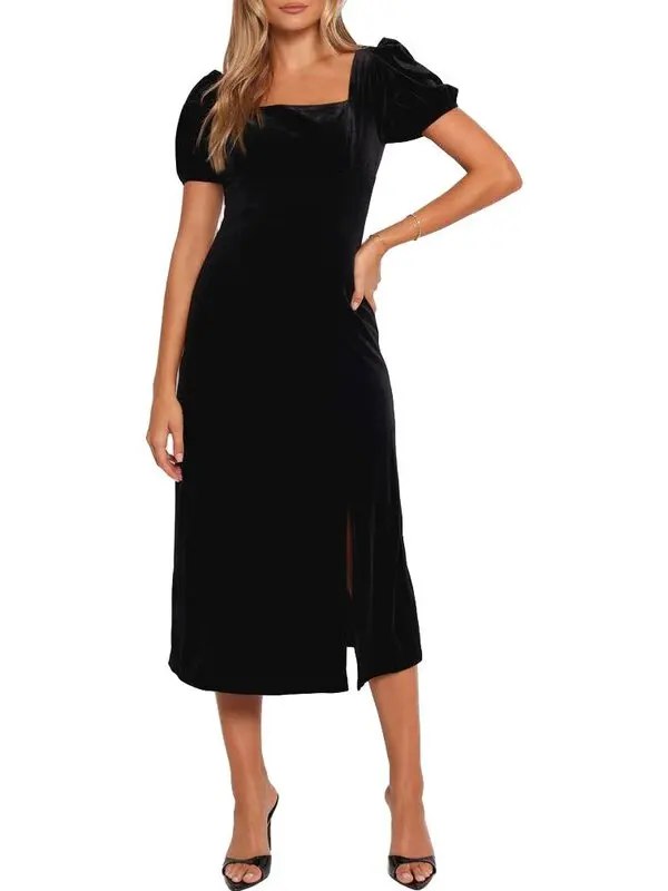 PETAL & PUP Velvet Midi Dress - Black