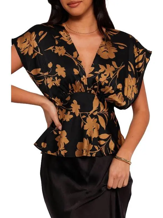 PETAL & PUP Ricki Empire Waist Satin Top - Black Gold