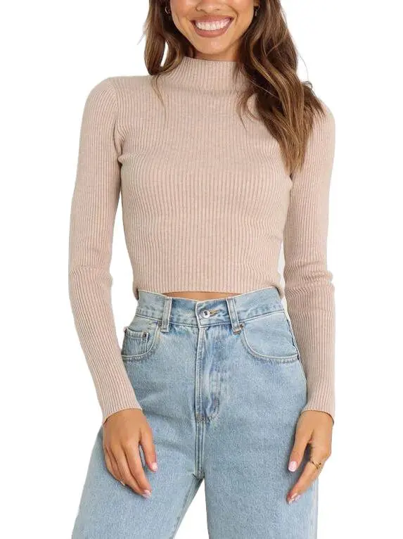 PETAL & PUP Paige Tie Waist Rib Top - Beige