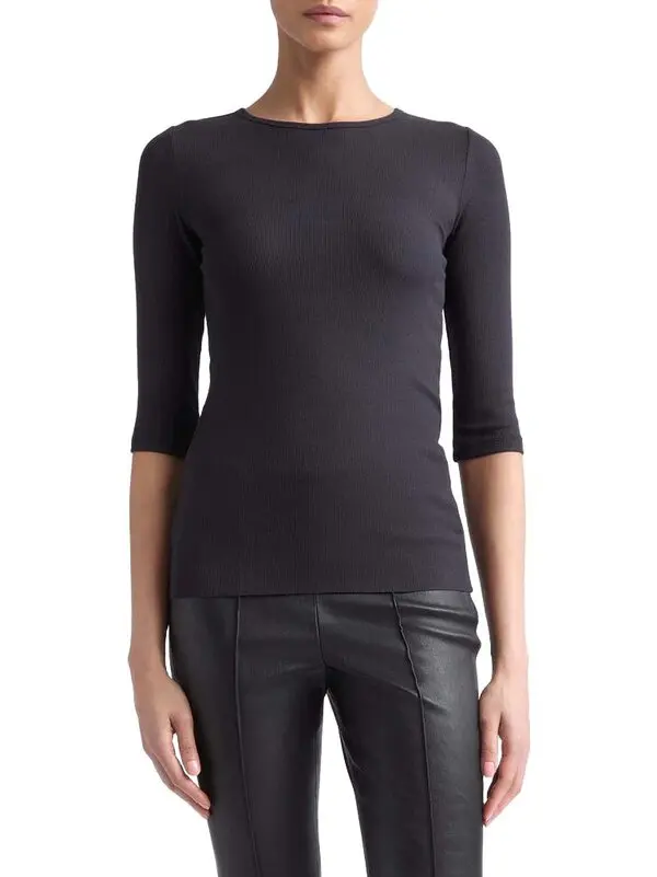 Vince Elbow Sleeve Crewneck Top - Black