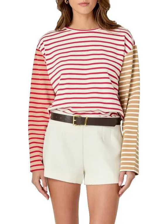 English Factory Colorblock Stripe Long Sleeve Top - Red Multi