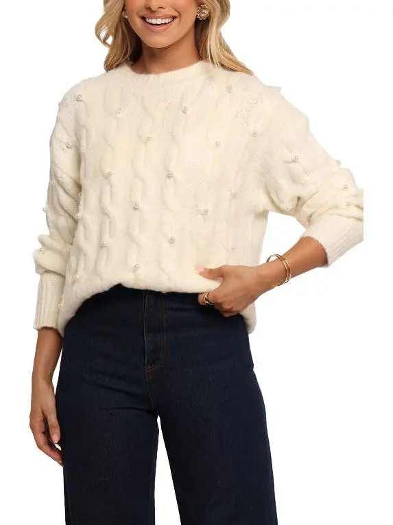 PETAL & PUP Kalai Faux-pearl Cable-knit Sweater - Cream