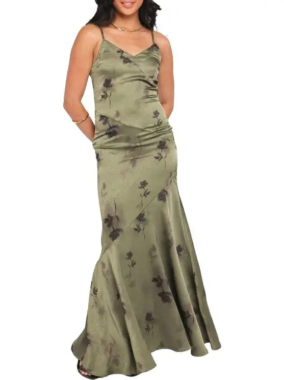 PETAL & PUP Fia Floral Print Chiffon Maxi Dress - Green Floral