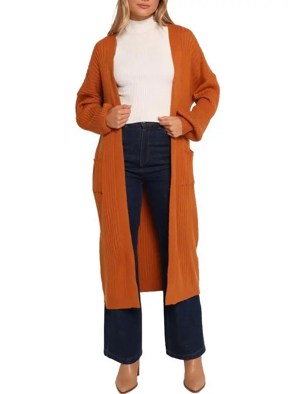 PETAL & PUP Makenna Longline Cardigan - Rust