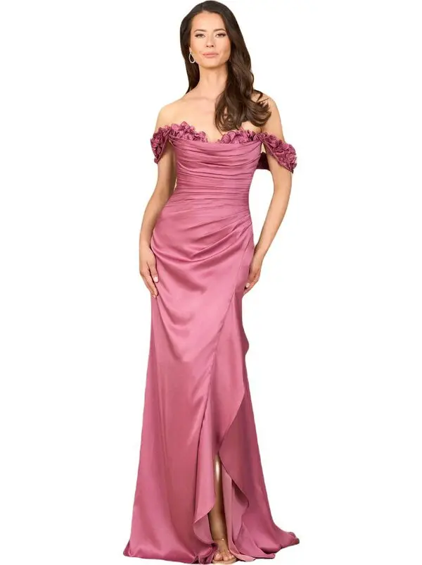 LARA NEW YORK Off Shoulder Crepe Gown - Dark Rose