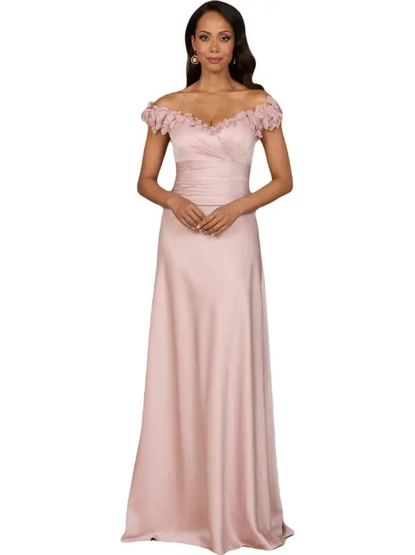 LARA NEW YORK Off Shoulder Satin Gown - Blush
