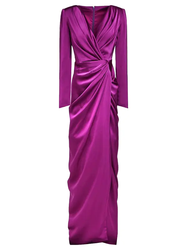 RHEA COSTA Draped Satin Maxi Dress - Violet