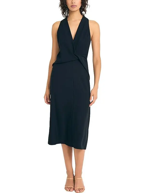 LUXELY Drape Front Midi Dress - Black