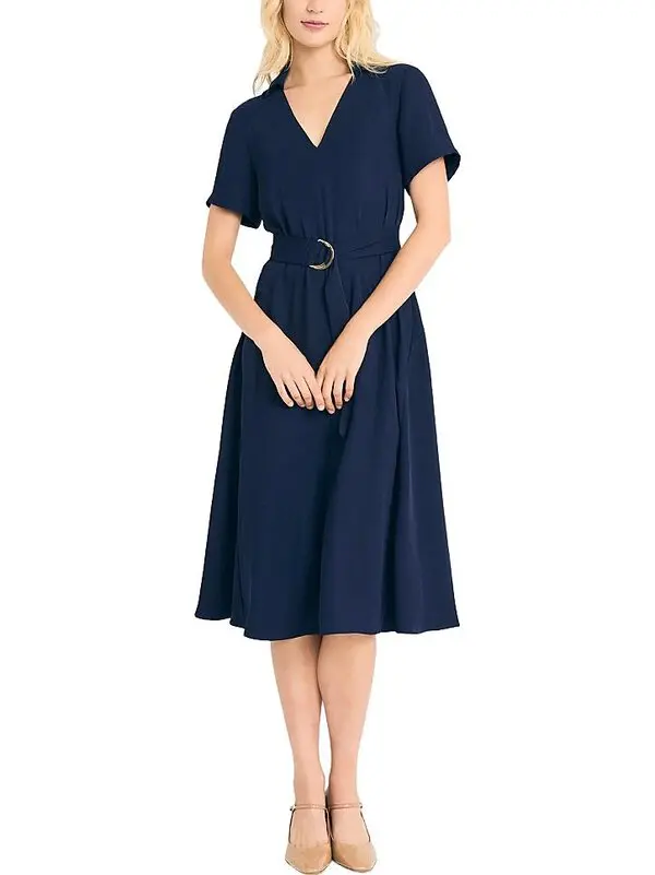 LUXELY Belted Midi Dress - Evening Blue