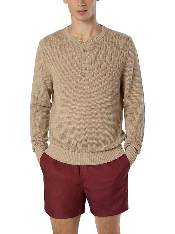 Onia Linen Textured Knit Henley Sweater - Tan
