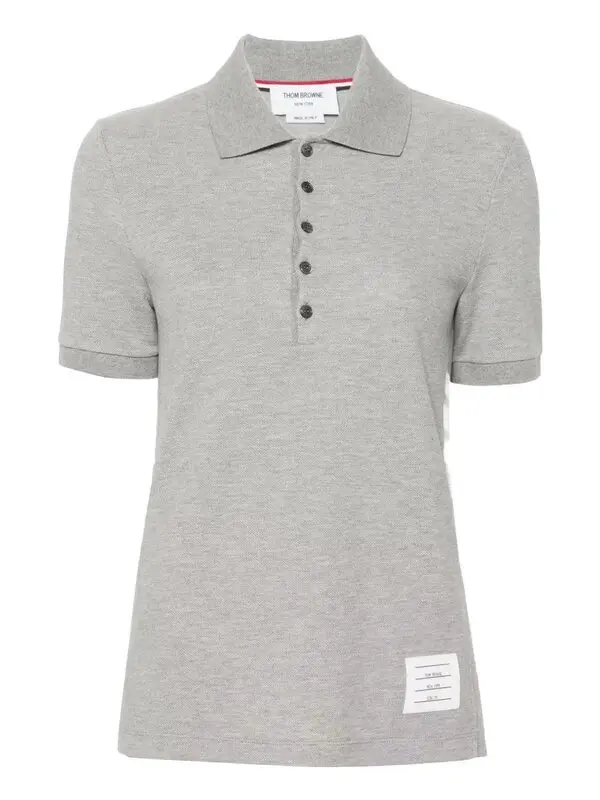Thom Browne Striped Logo-patch Polo Shirt - Grey