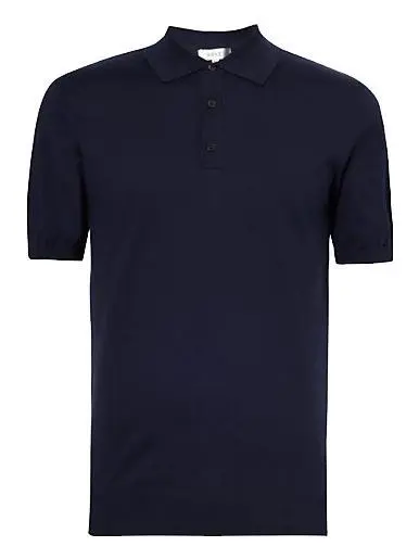 ARNE Cotton-blend Knitted Polo Shirt - Navy