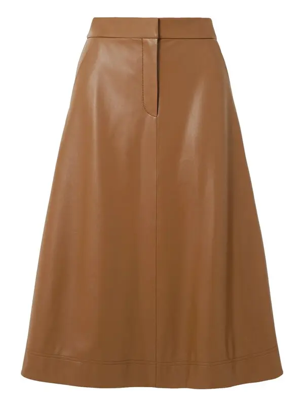 Veronica Beard Louise Faux Leather Midi Skirt - Brown
