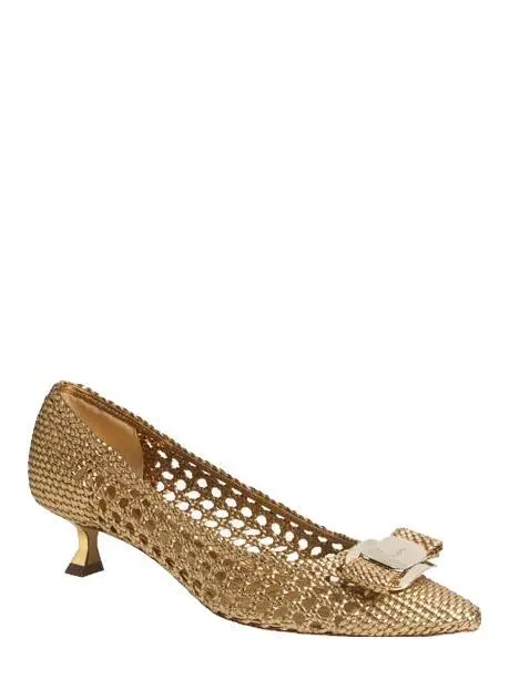 FERRAGAMO Zelma Bow Woven Pumps - Gold Lux
