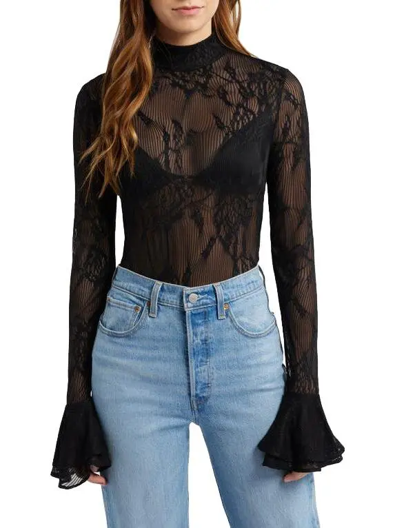 MISTRESS ROCKS Bracelet Mesh Lace Bodysuit - Black