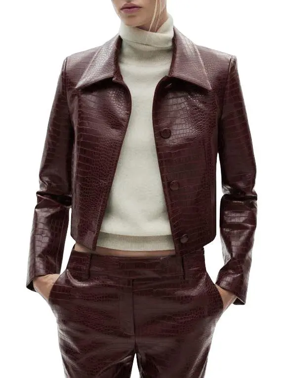 Mango Doris Croc Embossed Faux Leather Jacket - Burgundy