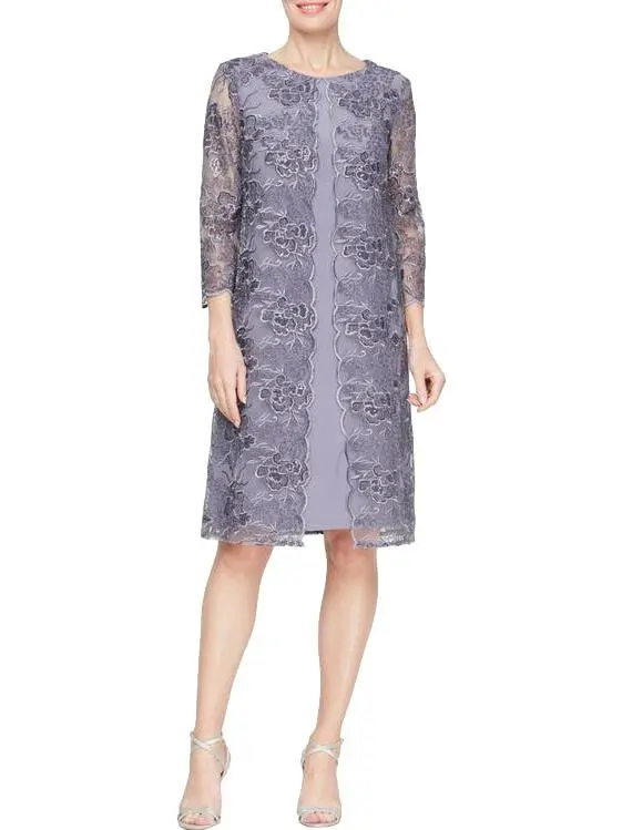 Alex Evenings Embroidered Shift Dress - Lilac