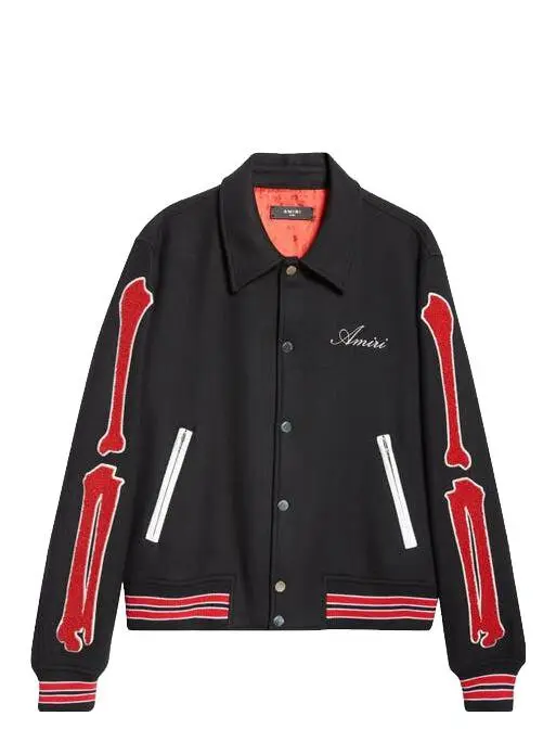 Amiri Bones Wool-blend Varsity Jacket - Black Red