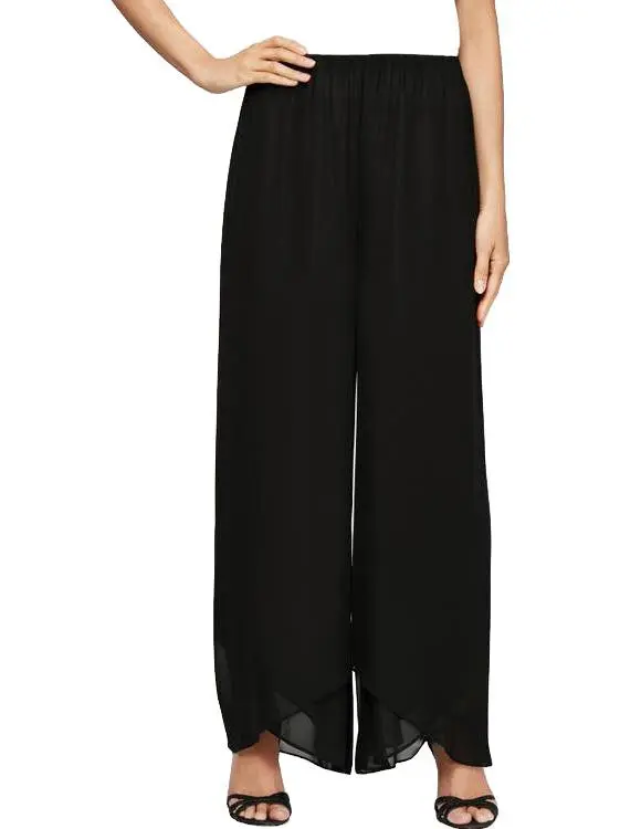 Alex Evenings Wide Leg Chiffon Pants - Black