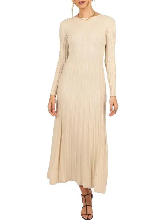 PETAL & PUP Alison Long Sleeve Rib Maxi Dress - Cream