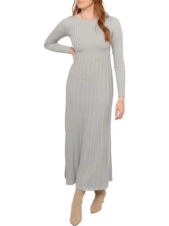 PETAL & PUP Alison Long Sleeve Rib Maxi Dress - Grey