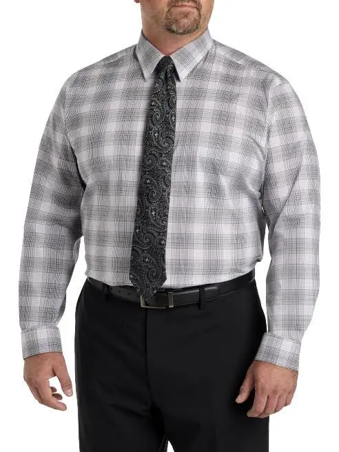 OAK HILL BY DXL Plaid Dress Shirt - Blk Grey