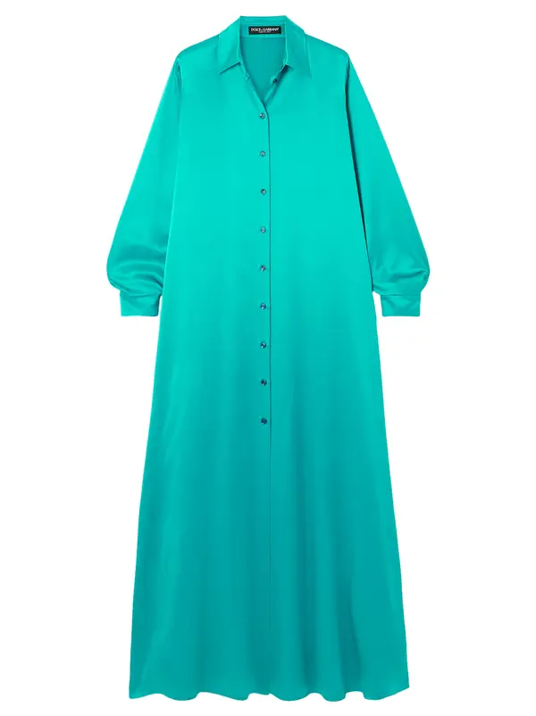 Dolce & Gabbana Silk-satin Maxi Shirt Dress - Blue