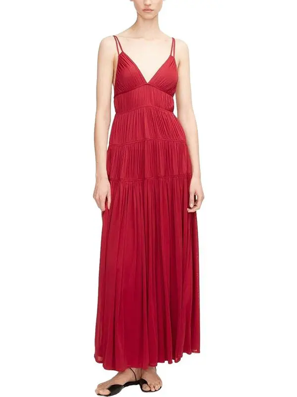 Rebecca Taylor Ruched Mesh Maxi Dress - Hibiscus