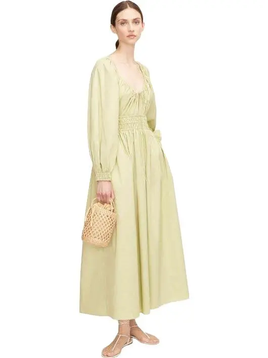 Rebecca Taylor Poplin Smocked Waist Maxi Dress - Matcha