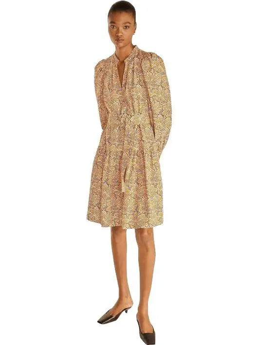Rebecca Taylor Speckled Fleur Belted Long Sleeve Dress - Fleur Marigold Combo
