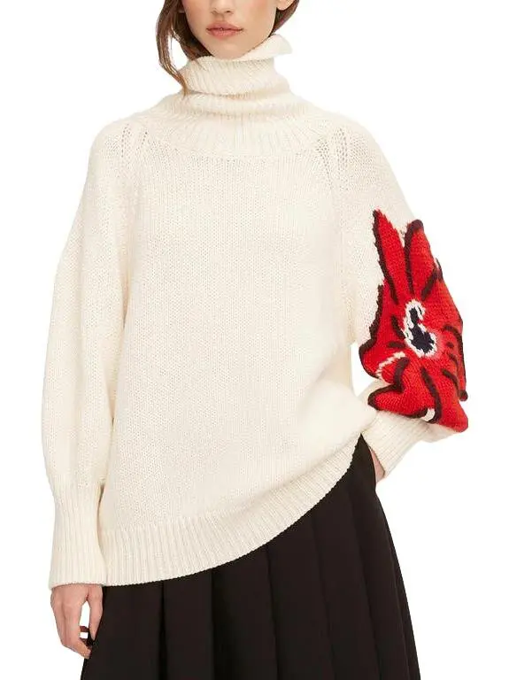 Rebecca Taylor Botanical Intarsia Turtleneck - Strawberry Combo