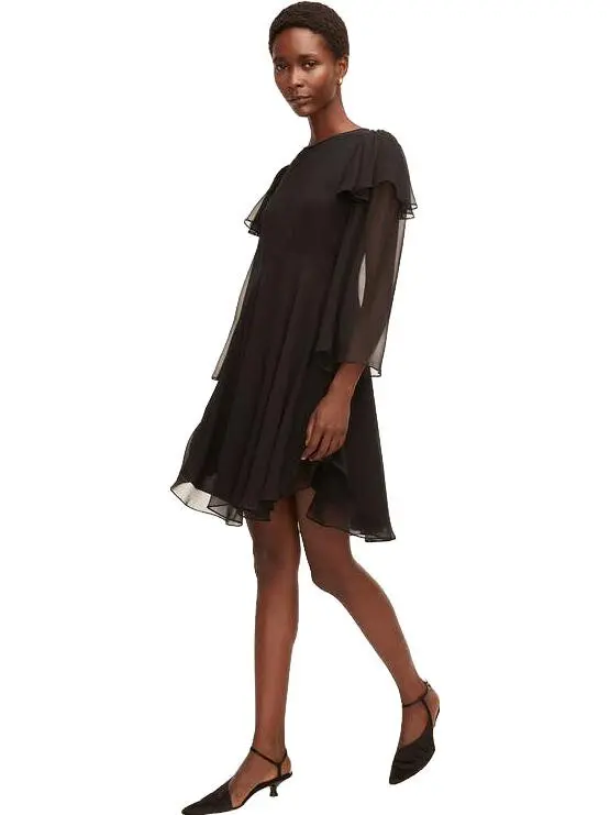 Rebecca Taylor Silk Chiffon Ruffle Dress - Black