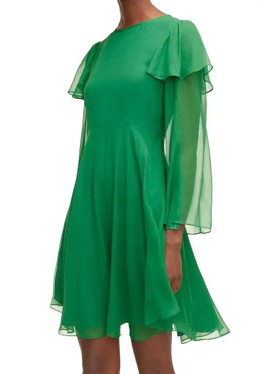 Rebecca Taylor Silk Chiffon Ruffle Dress - Jade