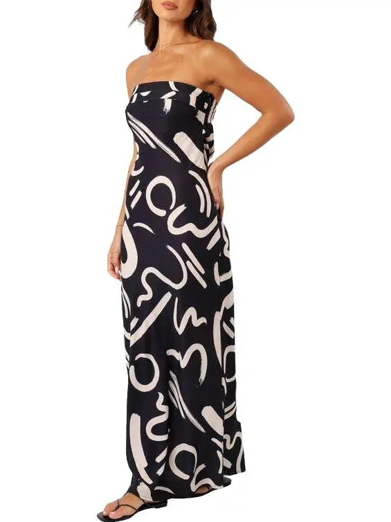 PETAL & PUP Remmie Strapless Maxi Dress With Cutout - Black/ White