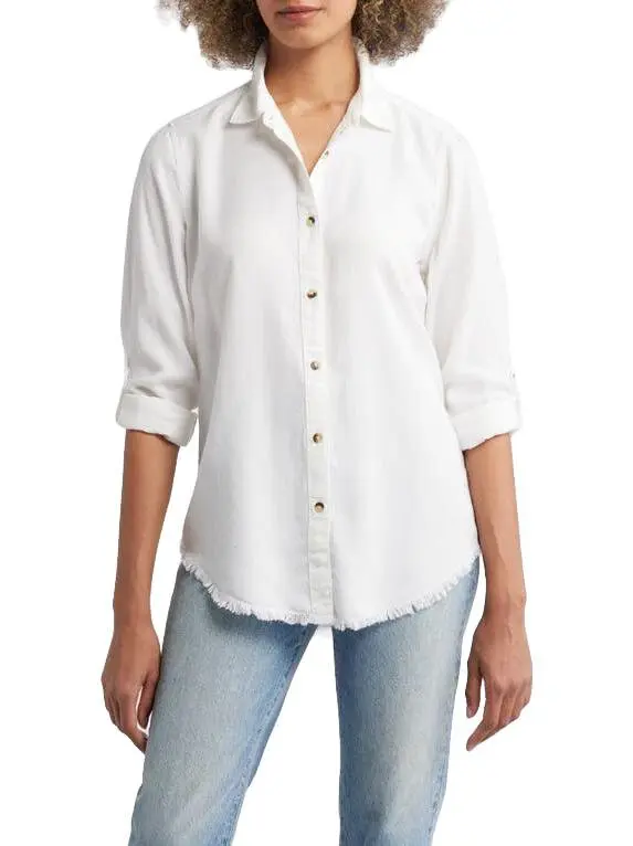 APNY Frayed Hem Button-up Shirt - White