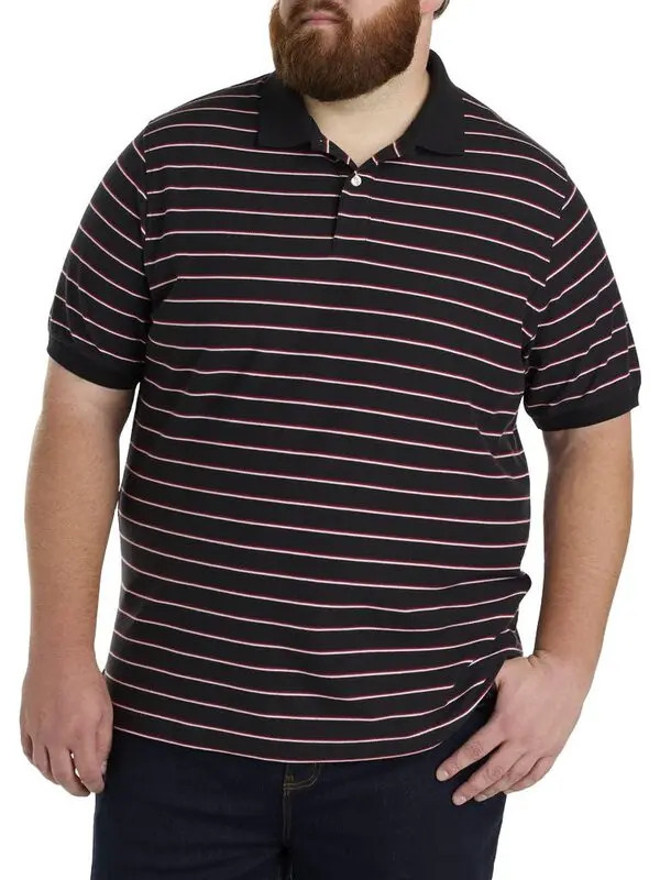 HARBOR BAY BY DXL Big & Tall Tri-color Striped Polo Shirt - Black Multi