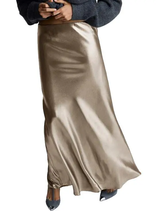 KENNETH COLE Bias Cut Satin Maxi Skirt - Light Bronze