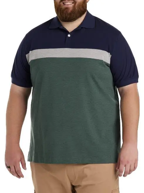 HARBOR BAY BY DXL Big & Tall Colorblock Chest-striped Polo Shirt - Trekking Green Hthr