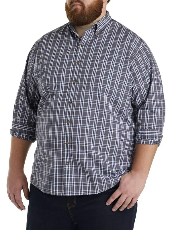 HARBOR BAY BY DXL Big & Tall Easy-care Small Plaid Sport Shirt - Grey Multi