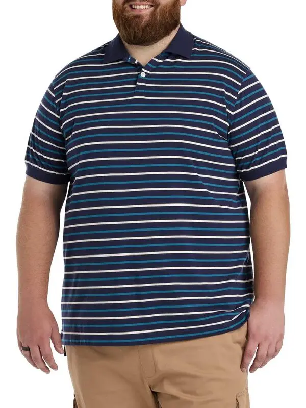 HARBOR BAY BY DXL Big & Tall Multi-stripe Polo Shirt - Evening Blue