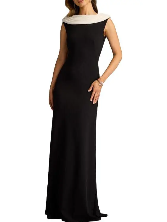 Tadashi Shoji V-back Crepe Gown - Black/ivory