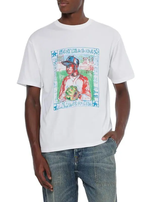 Scotch & Soda Relaxed Baseball Graphic T-shirt - White
