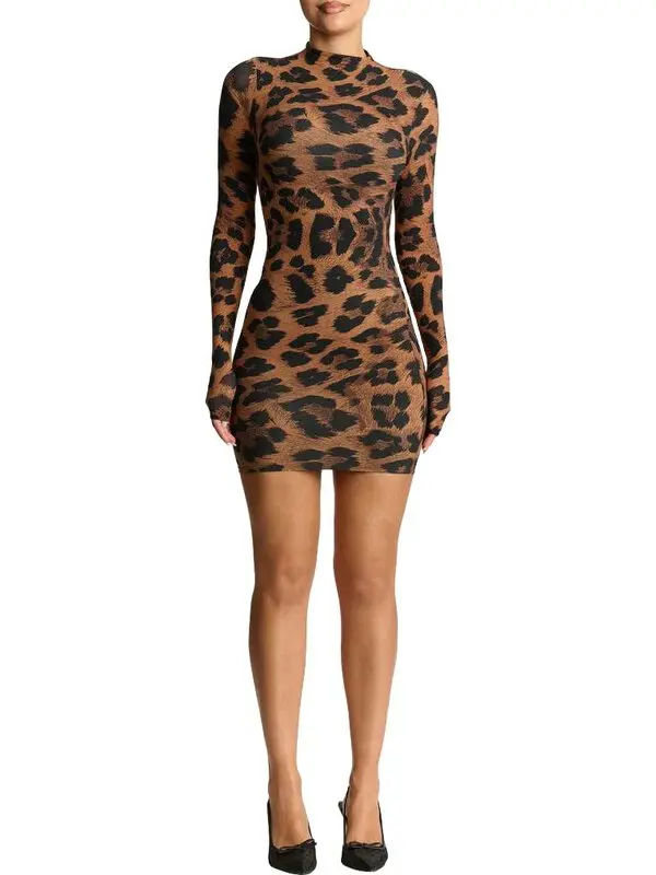 Naked Wardrobe Printed Long Sleeve Body-con Minidress - Leopard