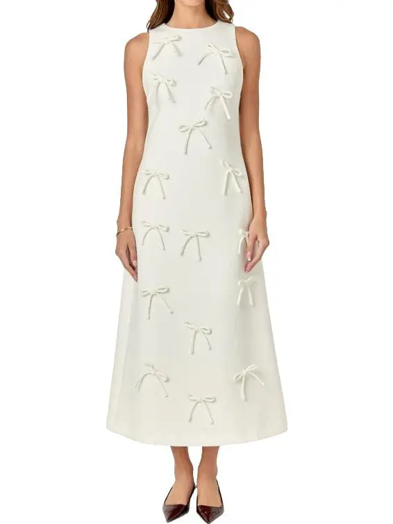 English Factory Bow Embellished A-line Dress - Cream
