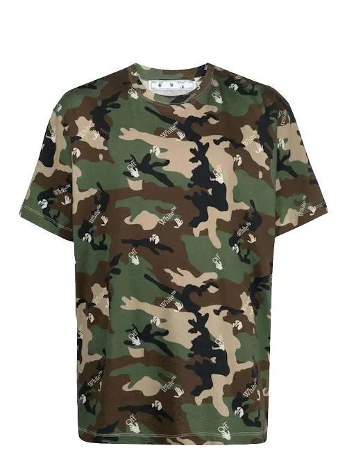 Off-White Camouflage Print Crew Neck T-shirt - Green
