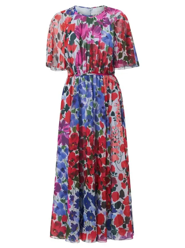 Carolina Herrera Jardin-print Gathered Midi Dress - Red