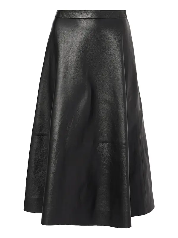 Balenciaga Leather Midi Skirt - Black