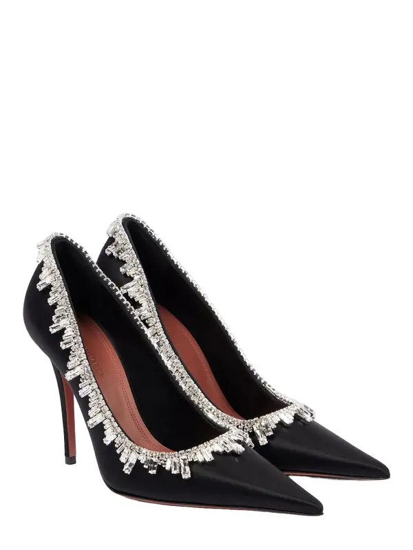 Amina Muaddi Begumissima 105 Embellished Satin Pumps - Black