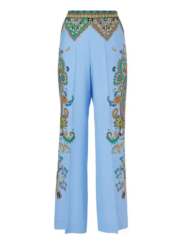 Etro Floral Silk Crêpe De Chine Wide-leg Pants - Blue